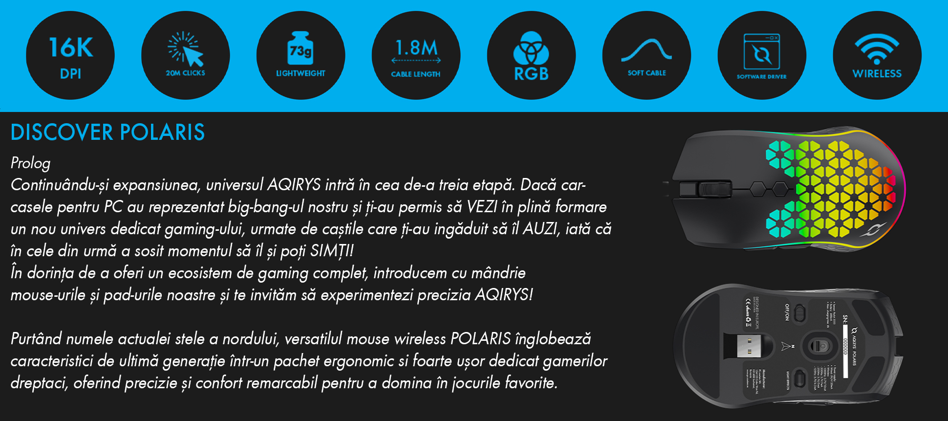 Mouse Gaming AQIRYS Polaris Wireless Black - PC Garage