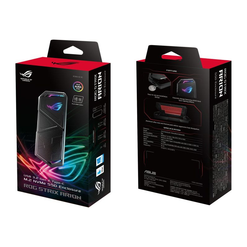 Rack ASUS Carcasa ROG Strix Arion pentru SSD NVMe M.2 - USB 3.2 GEN2 ...