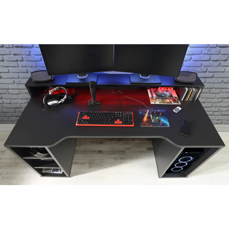 Birou Gaming Kring Juego, Iluminare LED, Black - PC Garage